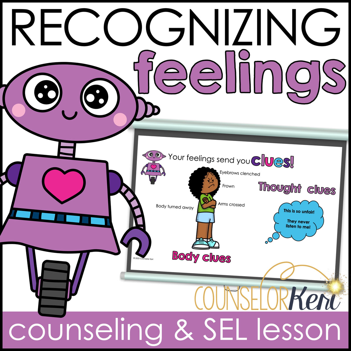 Recognizing Feelings Counseling Lesson: Emotions Body Clues SEL Activi ...