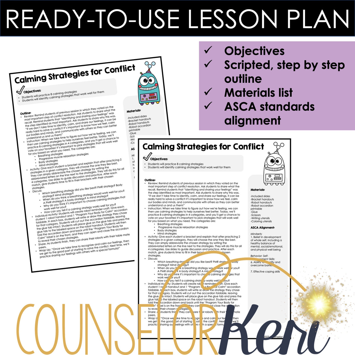 Calming Strategies Counseling Lesson: Coping Skills SEL Activity ...