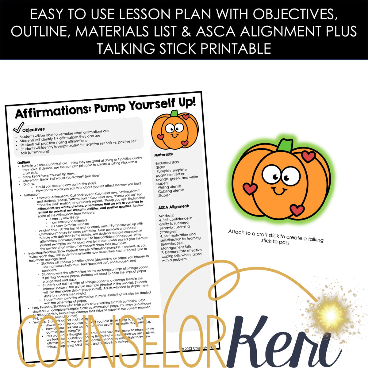 Affirmations Fall Counseling Activity: Self Talk Lesson Plan for Couns ...