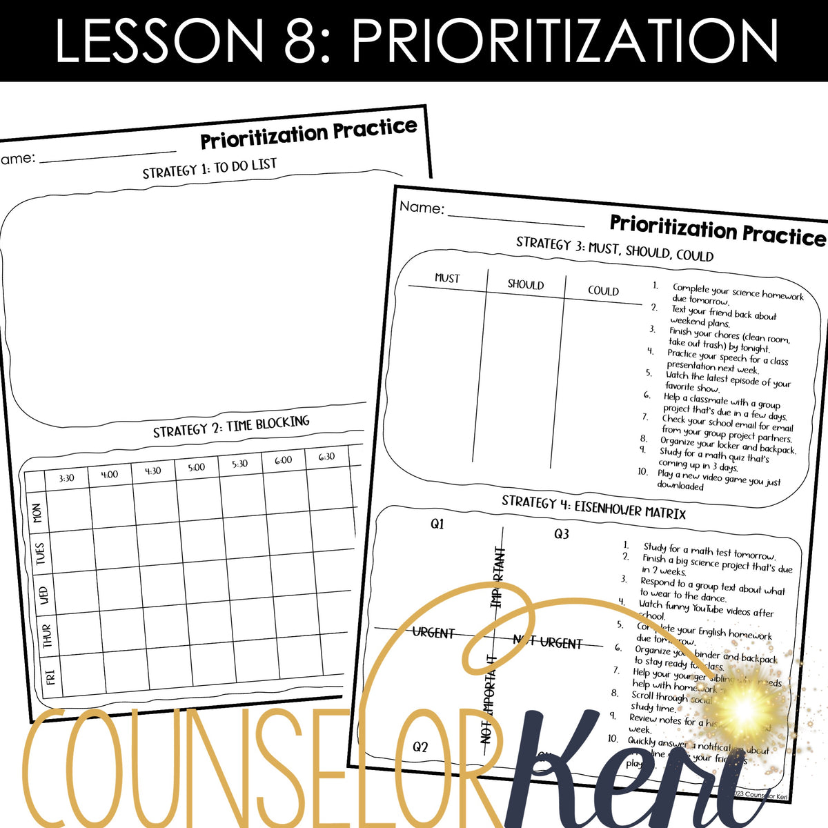 Prioritization Lesson: Executive Functioning Classroom Counseling Less ...