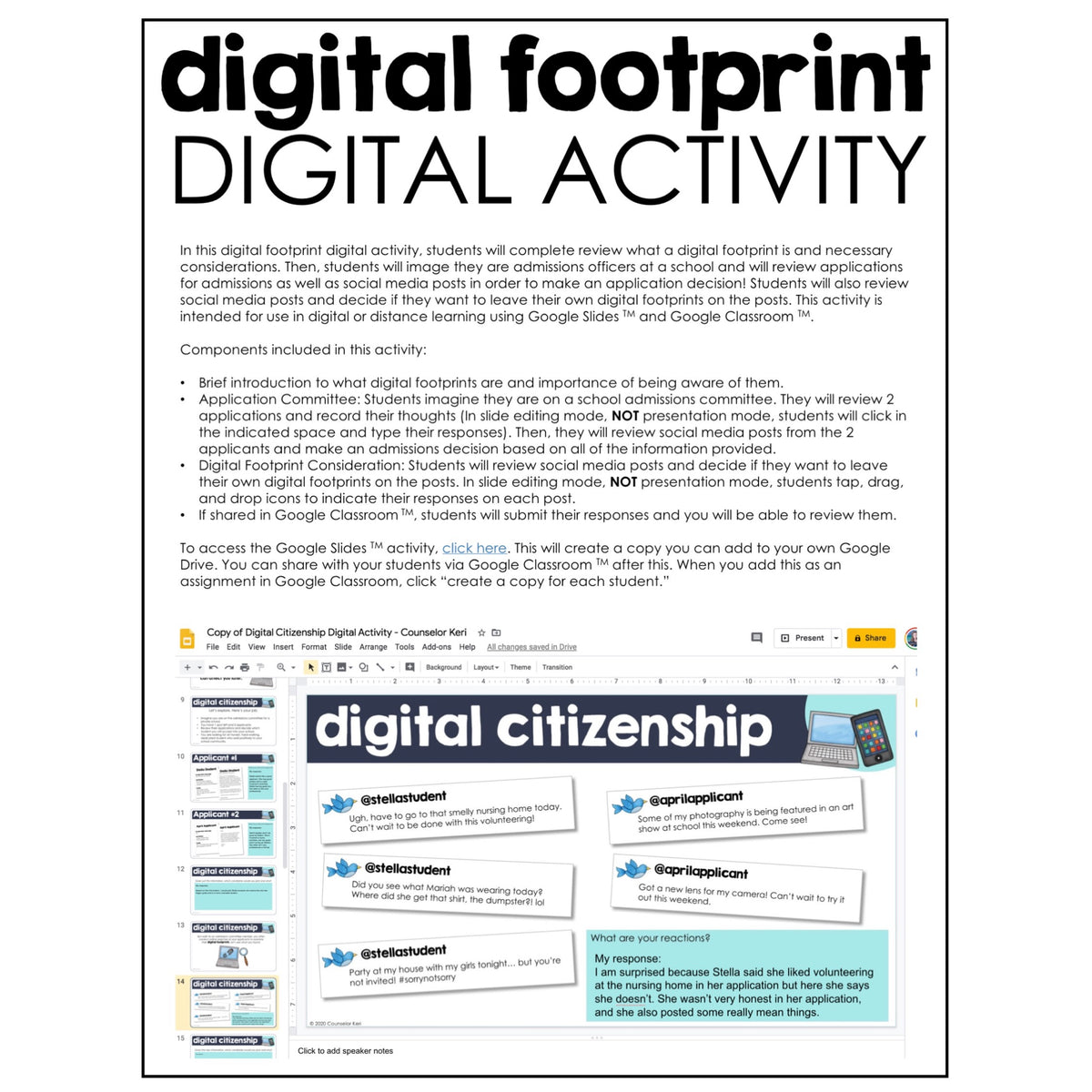 Digital Footprint Digital Activity for Google Classroom Distance Learn ...