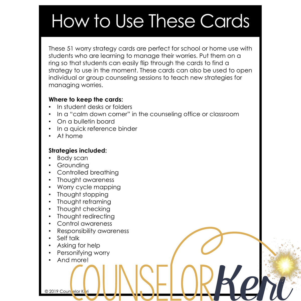 Worry Management Strategies: Worry Strategy Cards for School Counselin ...