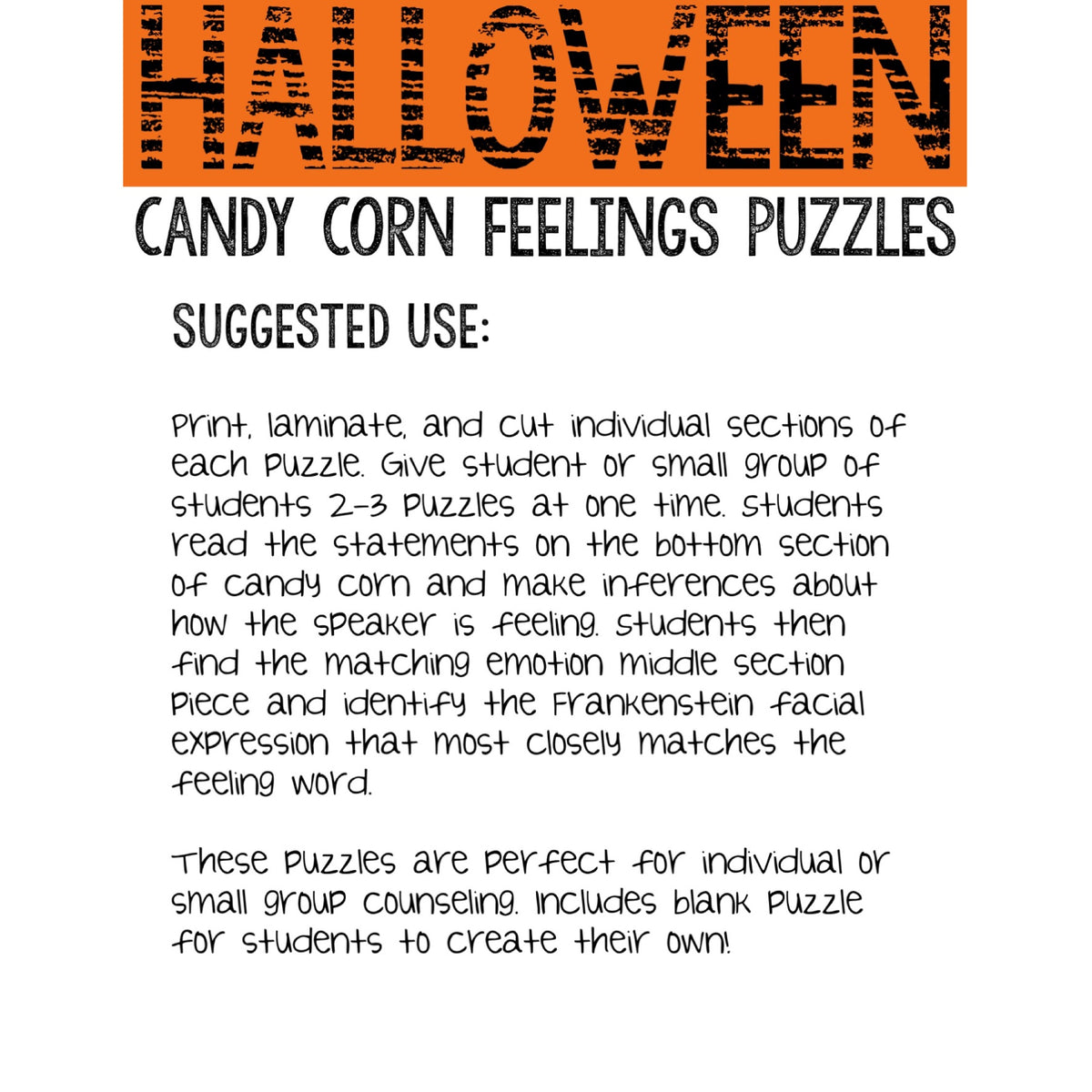 Halloween Activity Candy Corn Feelings Puzzles Emotions Puzzle School ...