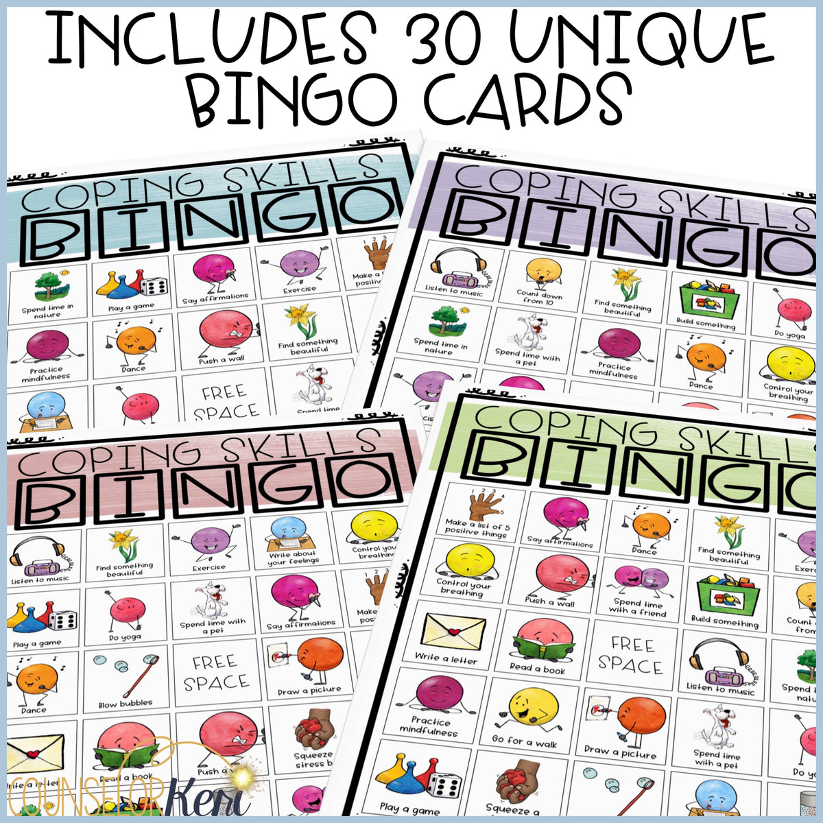 Coping Skills Bingo Game to Practice Calming Strategies in Counseling ...