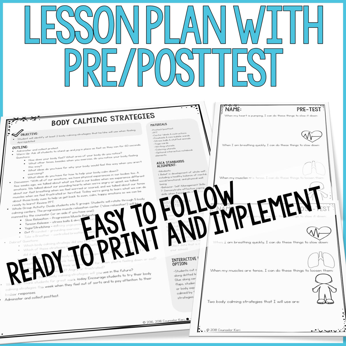 Body Calming Strategies Centers: Coping Skills Classroom Guidance Less ...