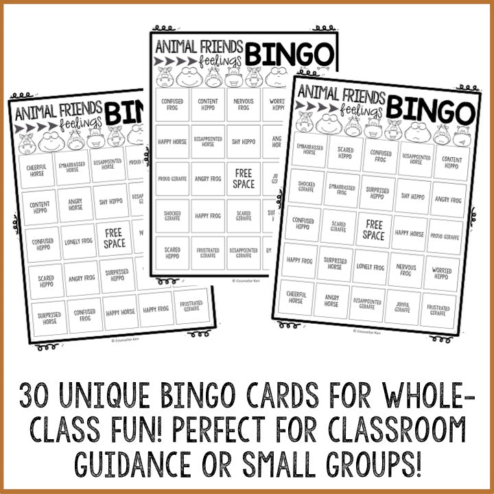 Animal Feelings Bingo Game - Emotions - Elementary School Counseling ...