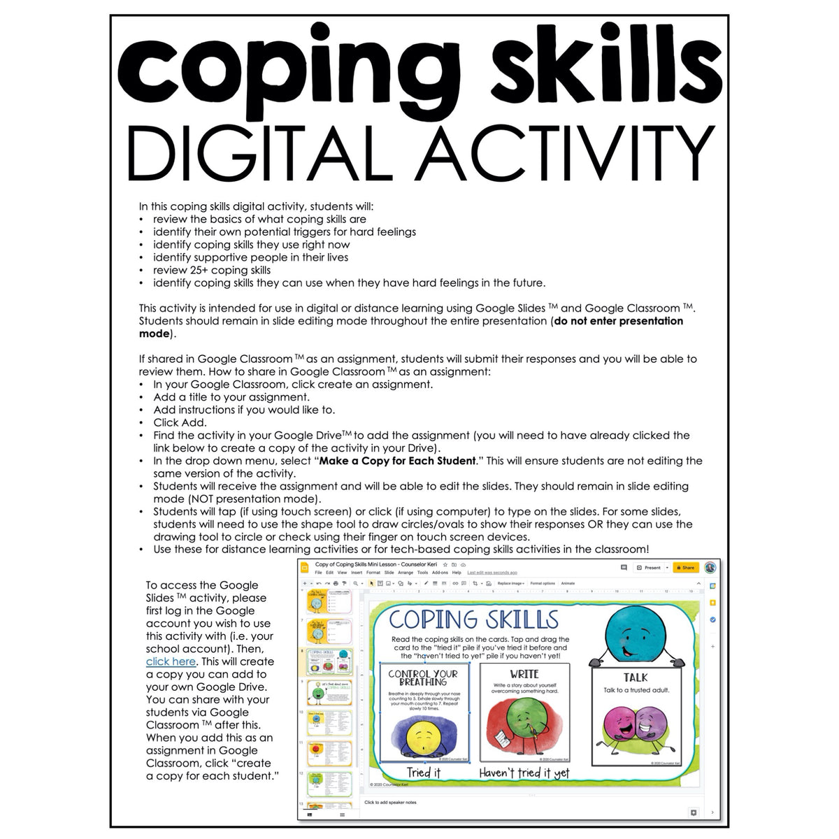 Coping Skills Digital Activity for Google Classroom Distance Learning ...