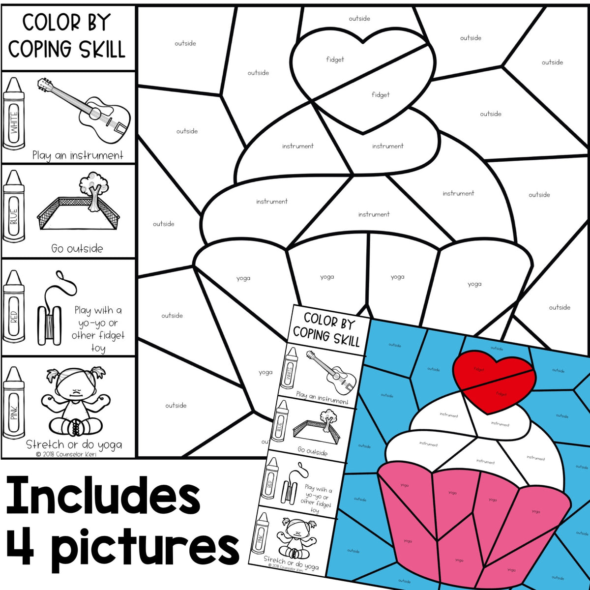Color by Coping Skills Valentine's Day Activity for Elementary School ...