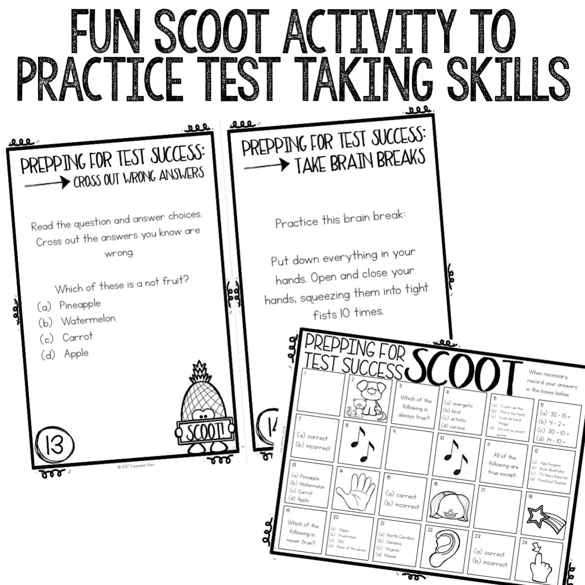 Test Preparation Scoot Classroom Guidance Lesson for Elementary Counse ...