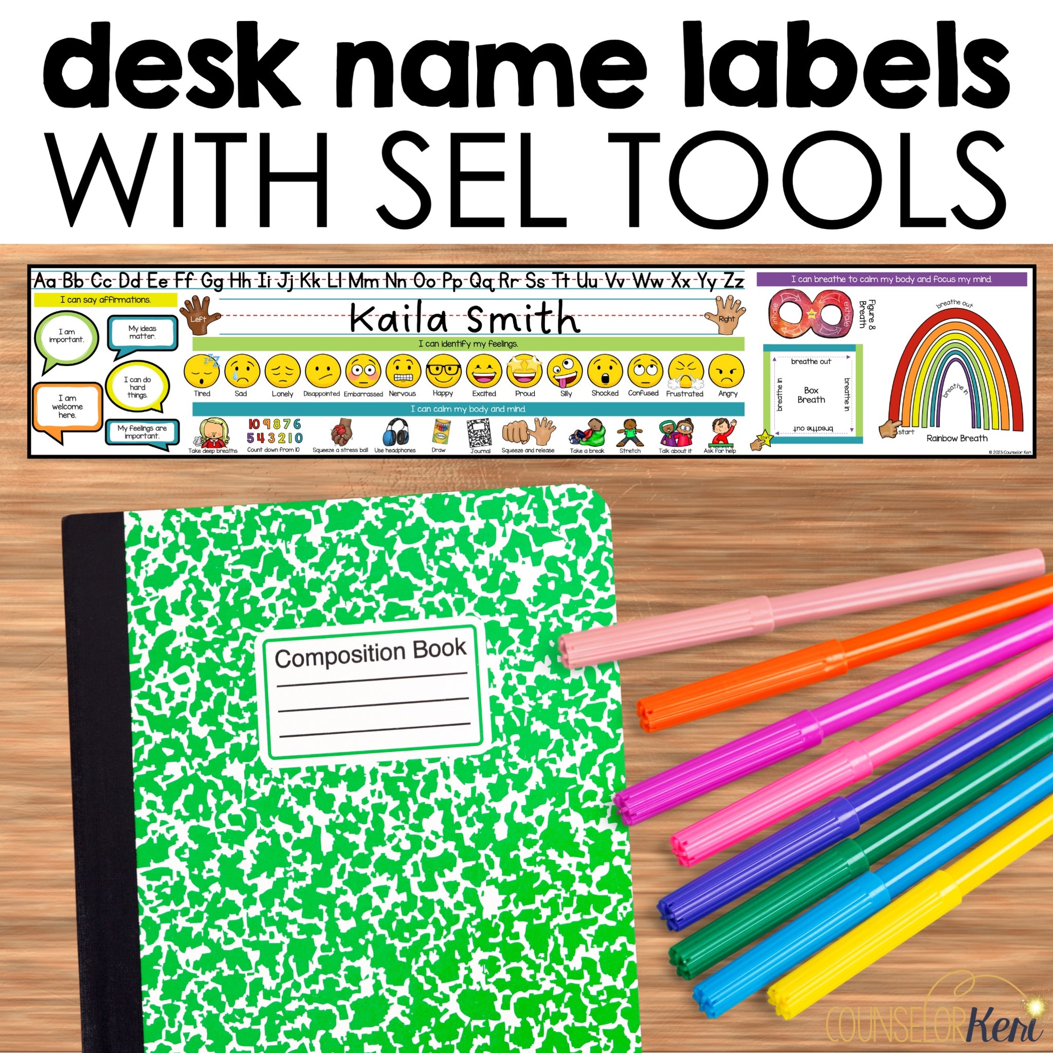 Desk Name Labels with SEL Tools – Counselor Keri