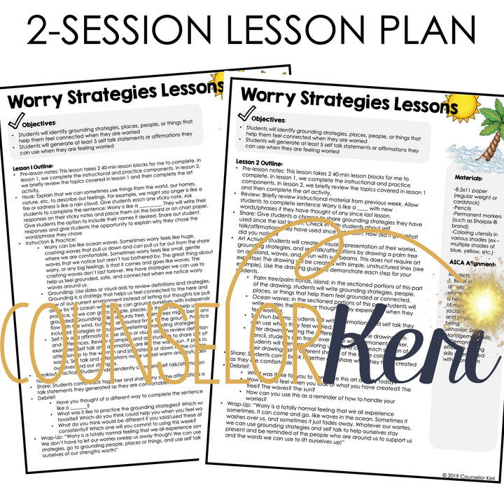 Worry Counseling Lesson Plans: Grounding and Self Talk Worry Art Activ ...