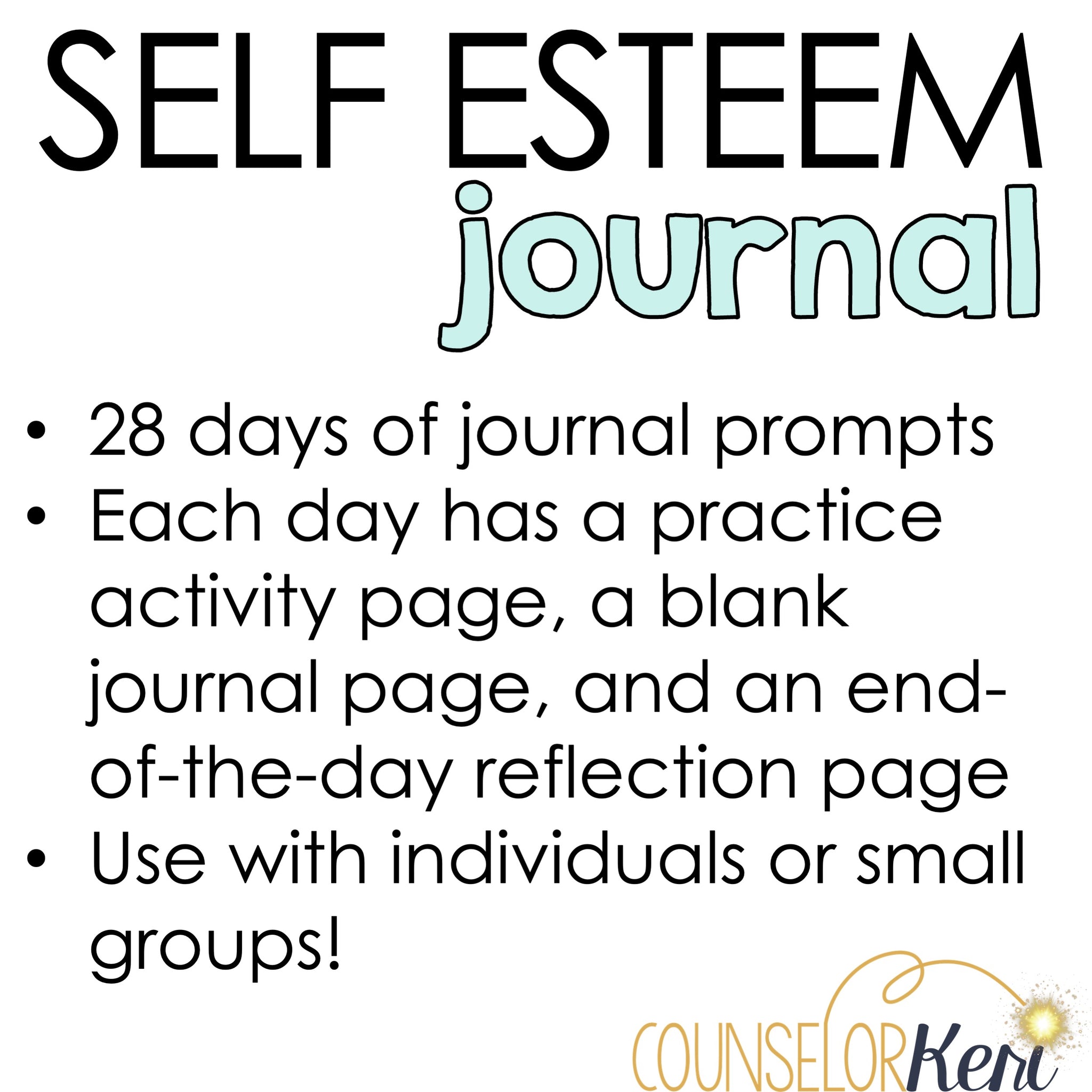 Self Esteem Journal: Self Esteem Activities for Kids School Counseling ...