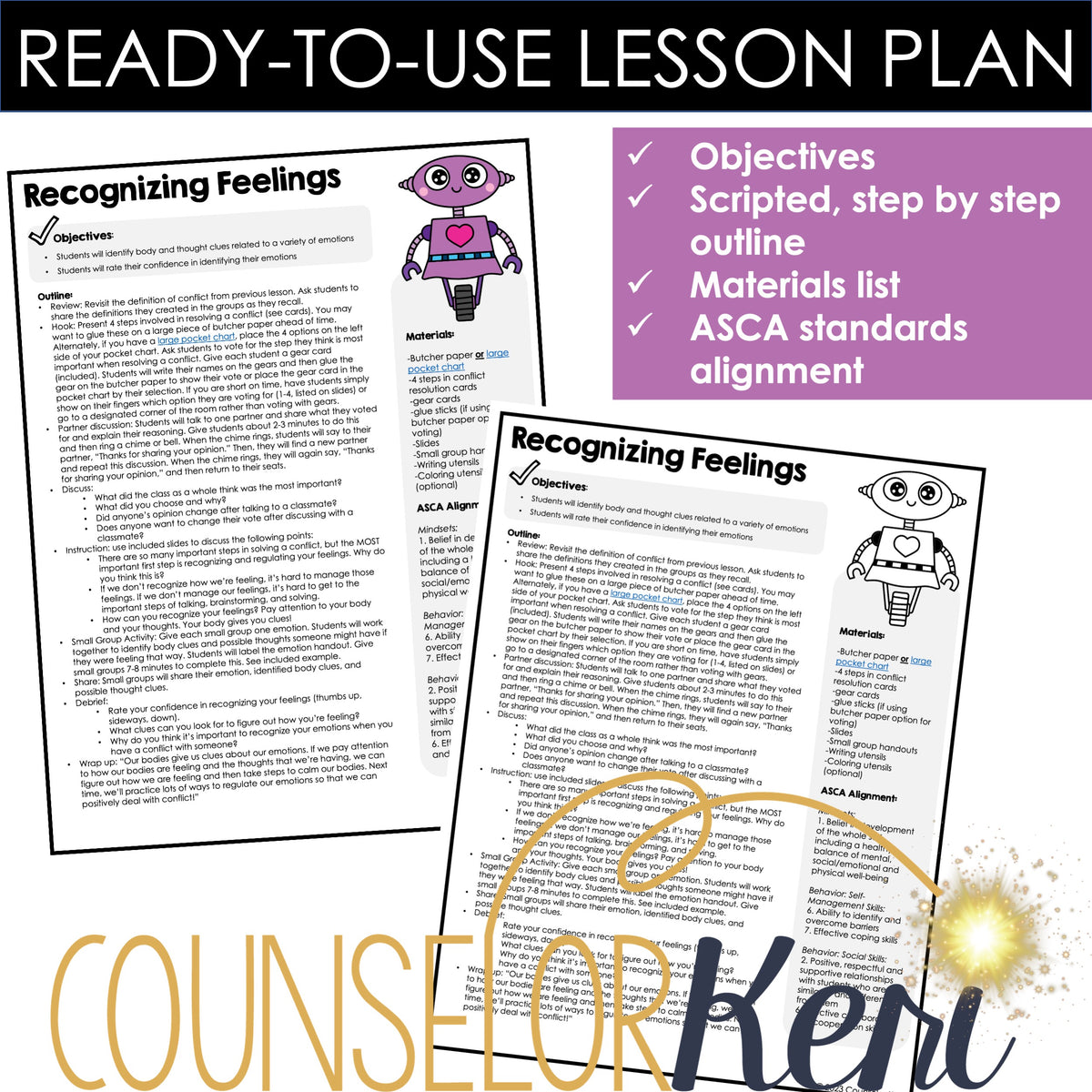 Recognizing Feelings Counseling Lesson: Emotions Body Clues SEL Activi ...