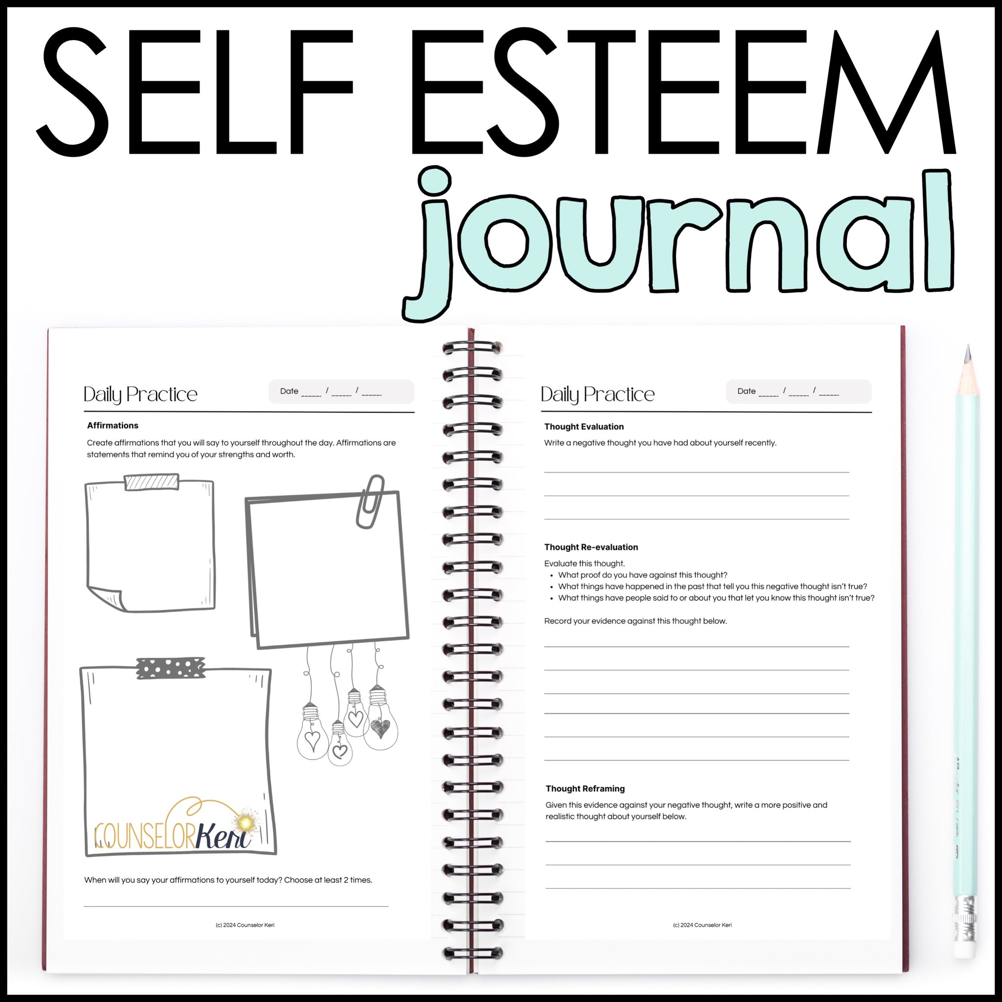 Self Esteem Journal: Self Esteem Activities for Kids School Counseling ...
