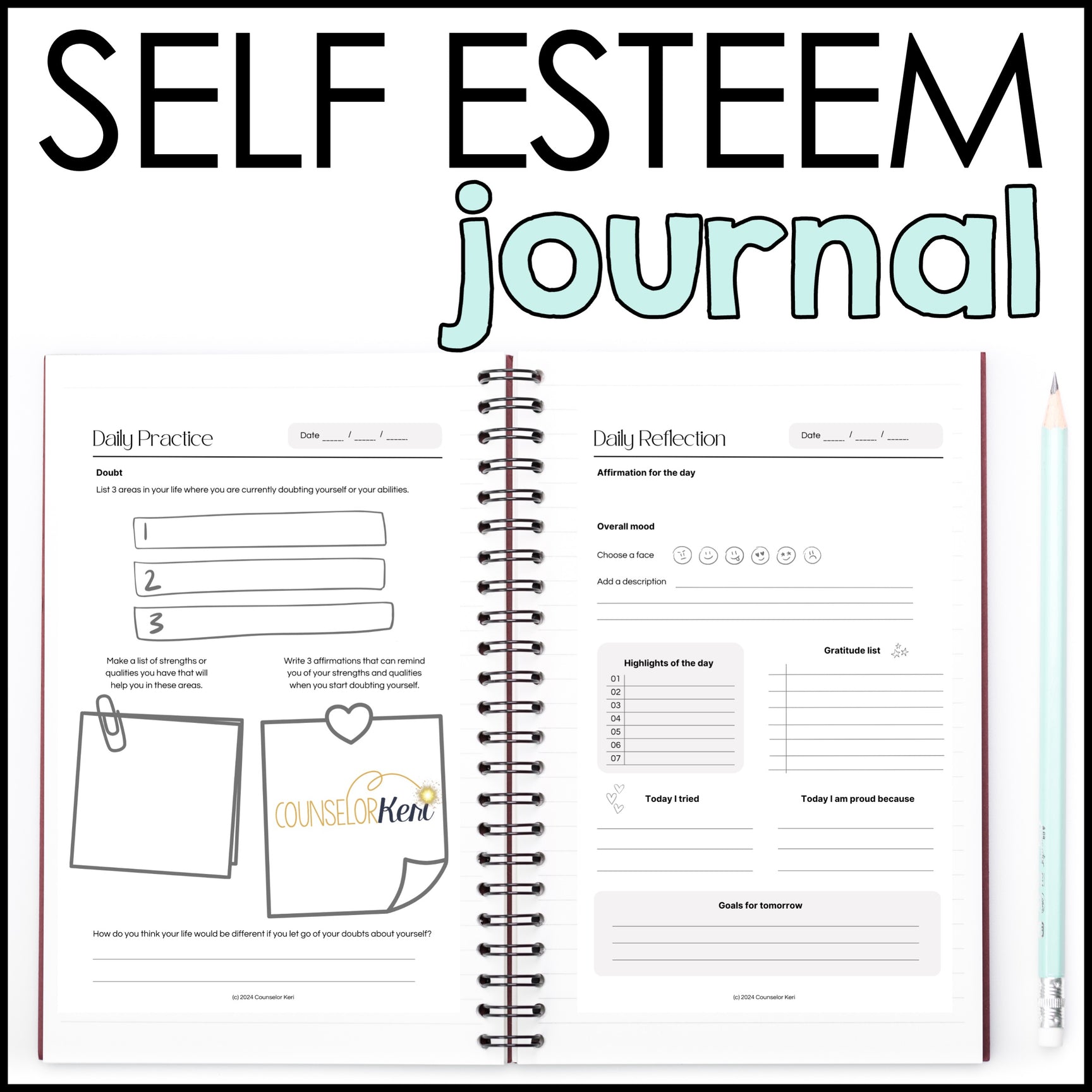 Self Esteem Journal: Self Esteem Activities for Kids School Counseling ...