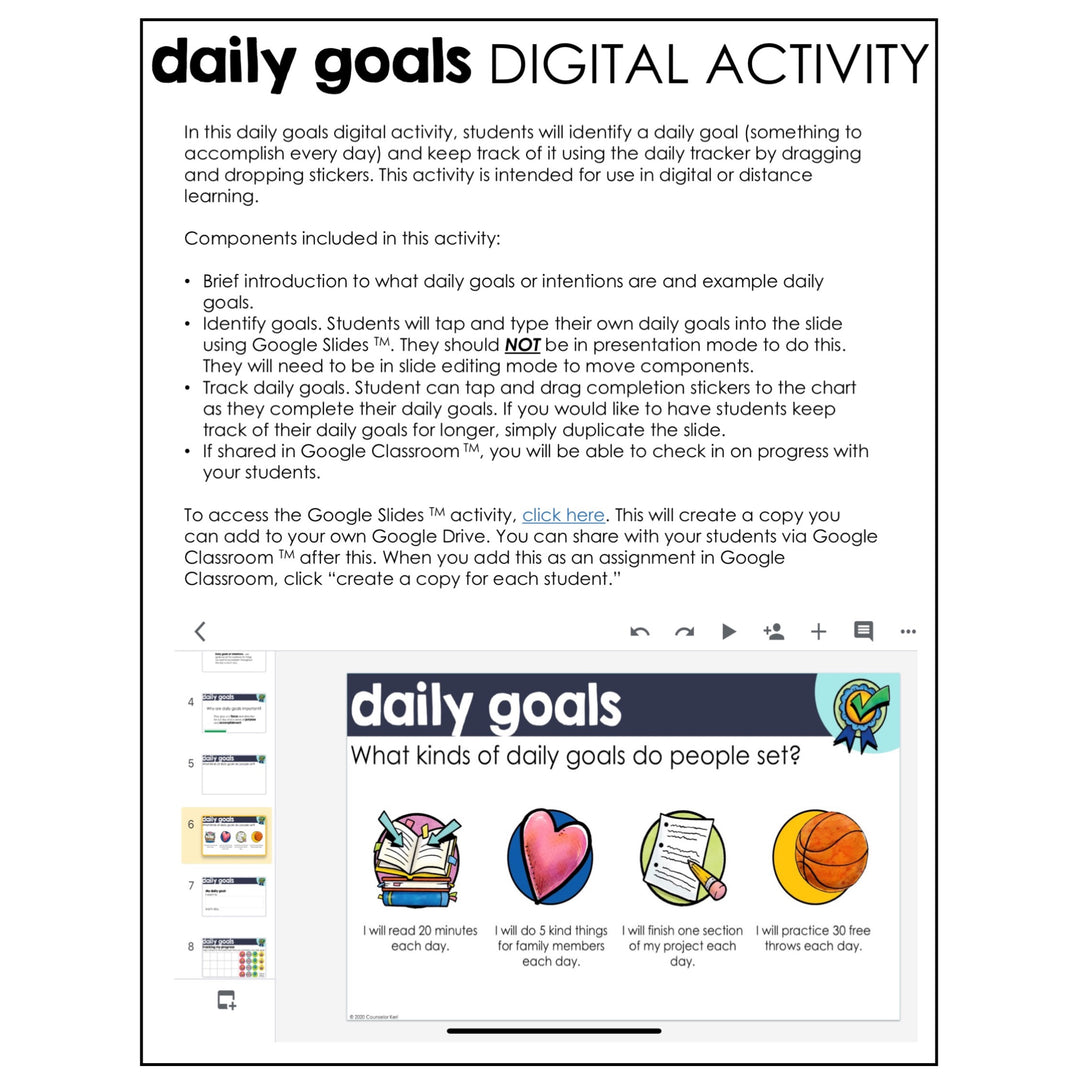 Goal Setting Digital Activity for Google Classroom Distance Learning ...