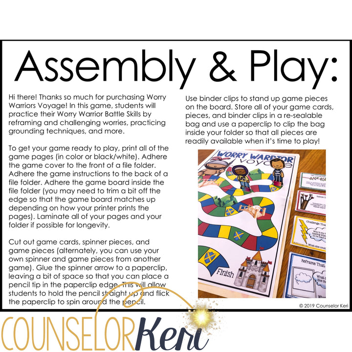 Worry Warriors Counseling Game: Worry Activities File Folder Game ...