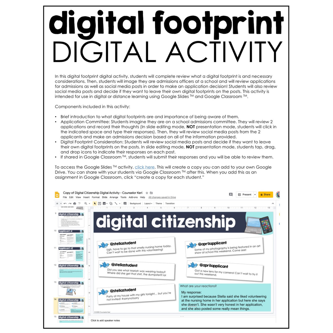 Digital Footprint Digital Activity for Google Classroom Distance Learn ...