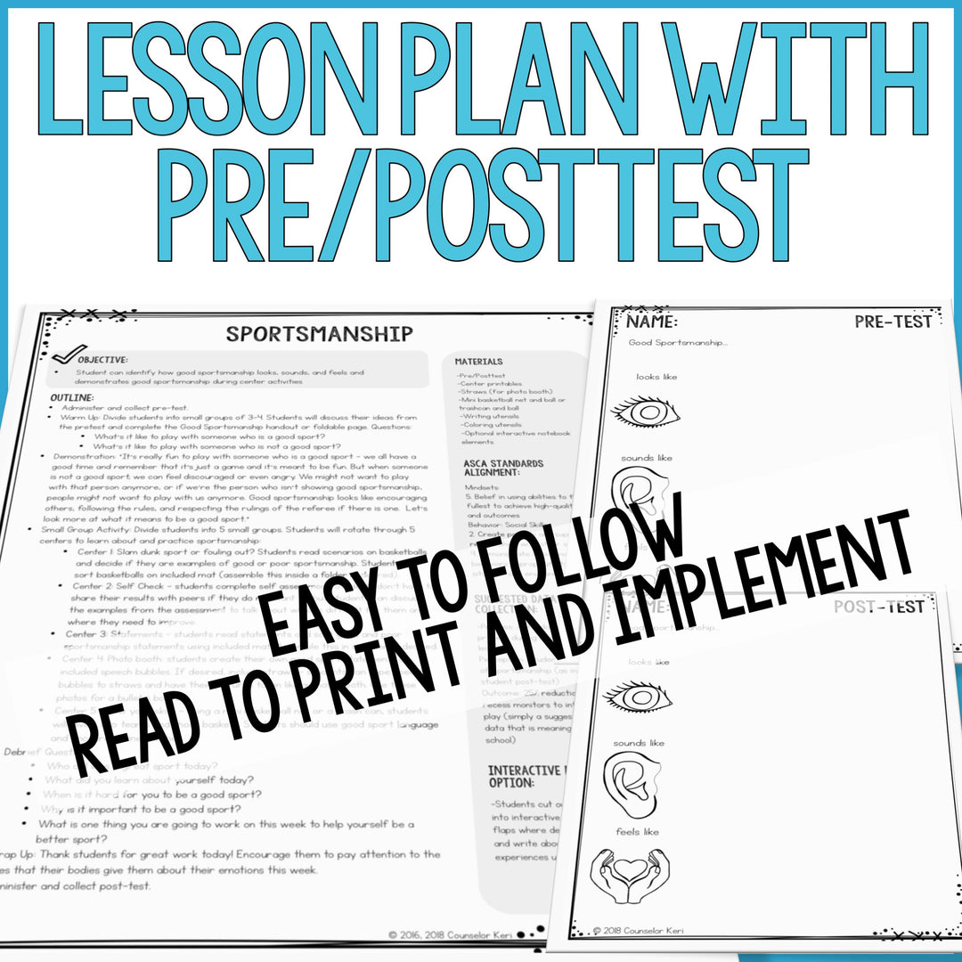 Sportsmanship Lesson and Centers Classroom Guidance Lesson for School ...