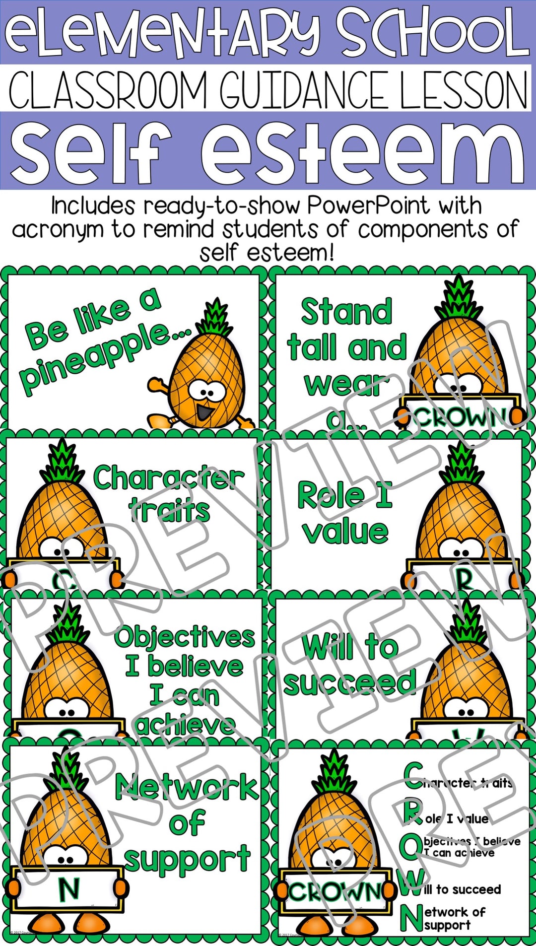 Self Esteem Classroom Guidance Lesson for School Counseling Pineapple ...
