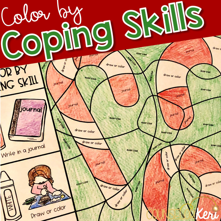 Color by Coping Skills Christmas Holiday Activity Elementary School Co ...