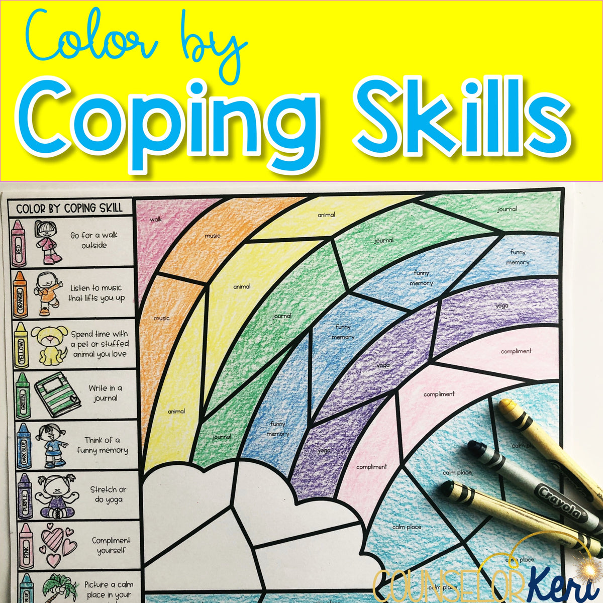 Color by Coping Skills Spring Activity for School Counseling ...