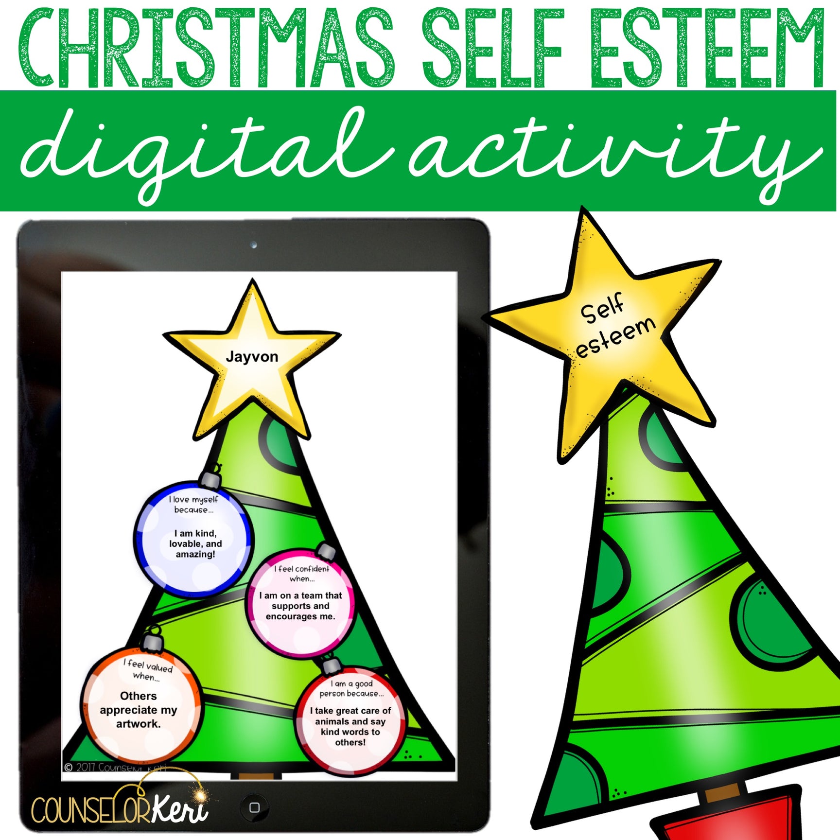 Christmas Self Esteem Digital Activity for Elementary School Counselin ...