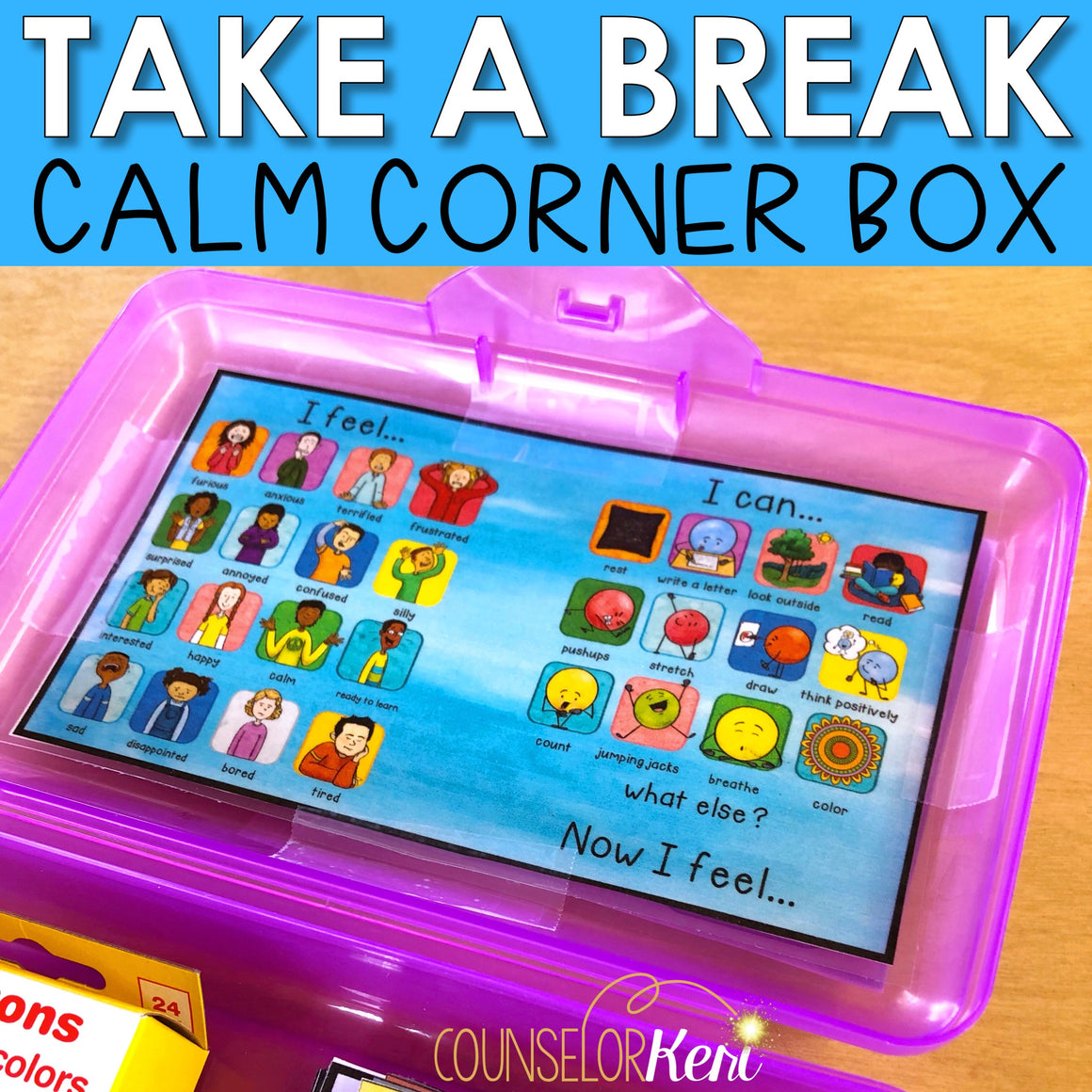 Calm Down Kit Small Box Printables with Coping Skills Cards – Counselor ...