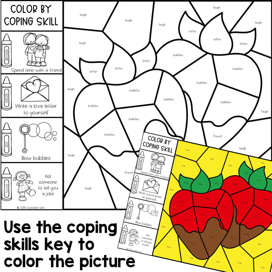 Color by Coping Skills Valentine's Day Activity for Elementary School ...