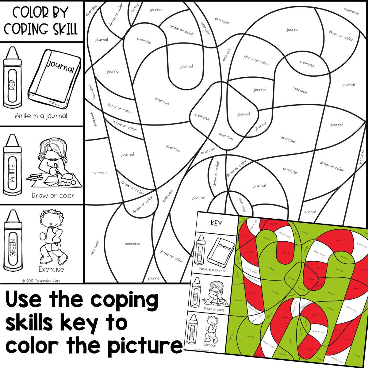 Color by Coping Skills Christmas Holiday Activity Elementary School Co ...