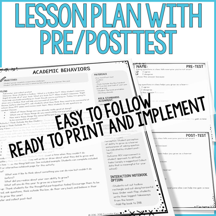 Academic Behaviors Classroom Guidance Lesson for School Counseling ...