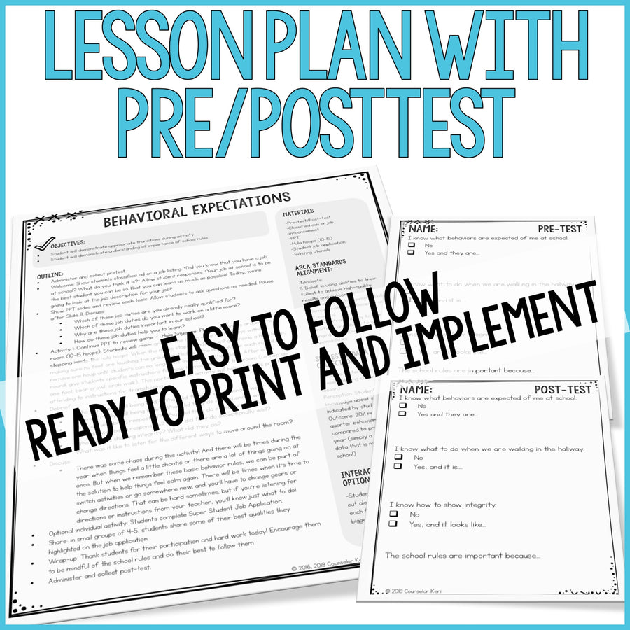 Behavior Expectations Classroom Guidance Lesson for School Counseling ...