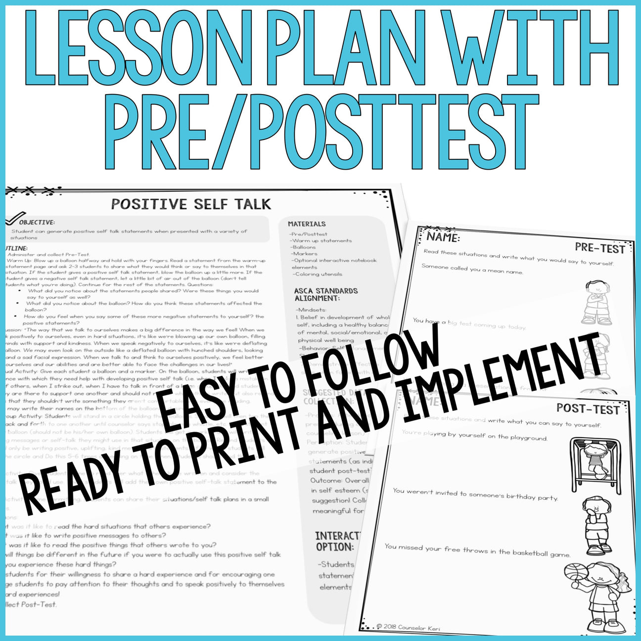 Positive Self Talk Classroom Guidance Lesson for School Counseling ...