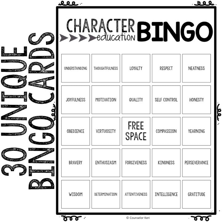 Character Education Bingo for Elementary School Counseling – Counselor Keri