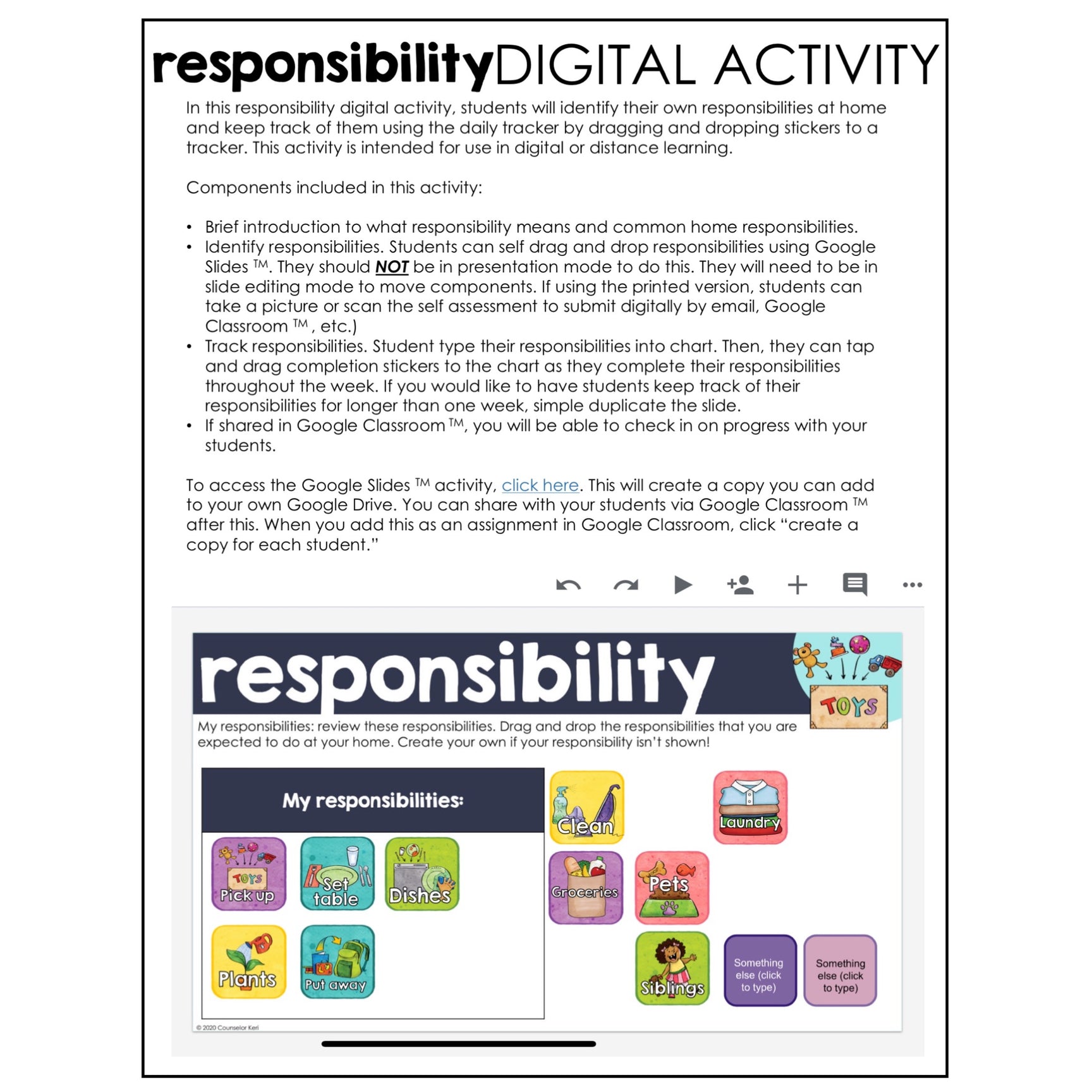 Responsibility Digital Activity for Google Classroom Distance Learning ...