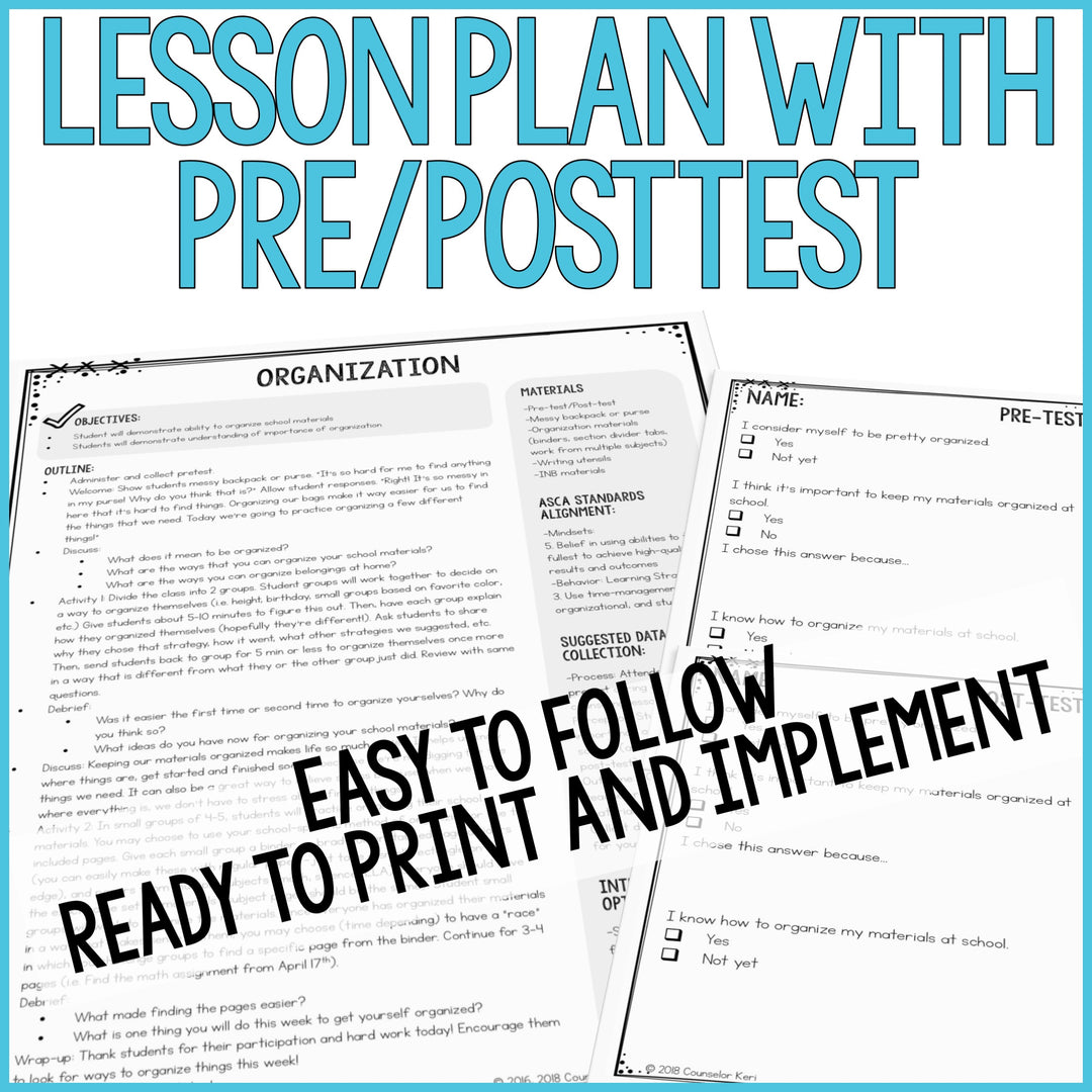 Organization Classroom Guidance Lesson for School Counseling ...