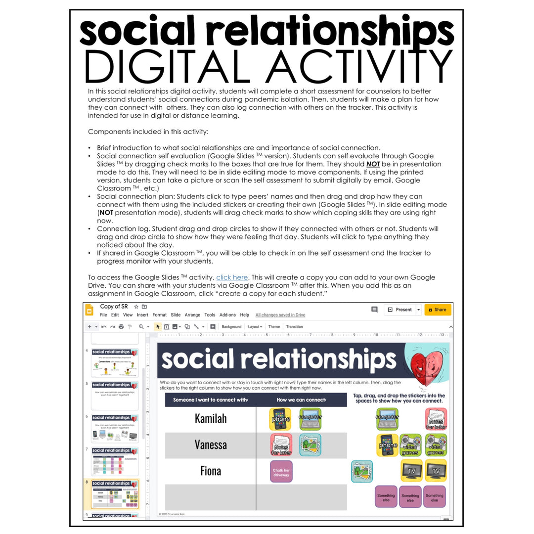 Social Relationships Digital Activity for Google Classroom Distance Le ...