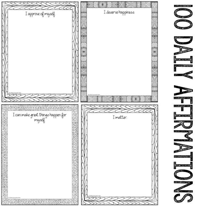 Daily Affirmations Self Esteem Journal and Coloring Pages for School C ...