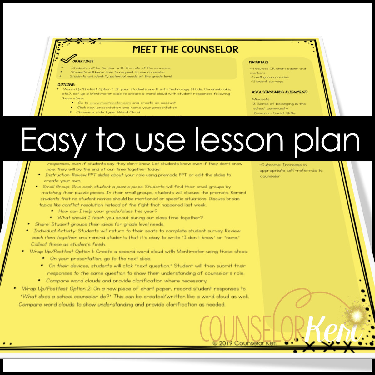 Meet the Counselor Classroom Guidance Lesson for Back to School ...