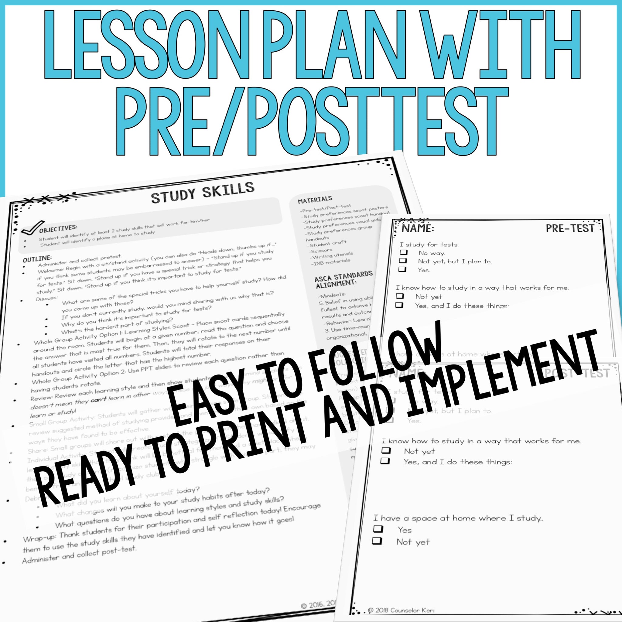 Study Skills Classroom Guidance Lesson for School Counseling ...