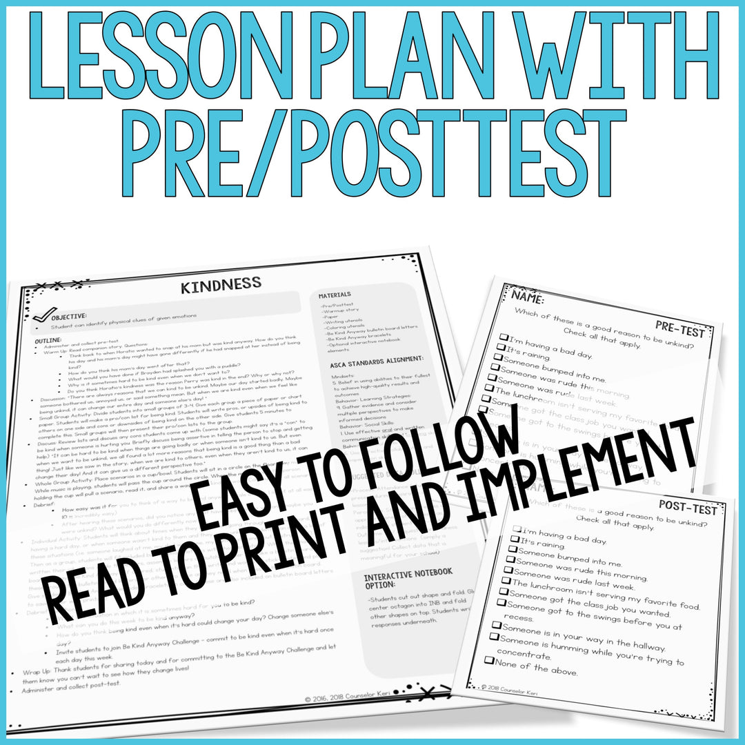 Kindness Classroom Guidance Lesson for School Counseling Kindness Acti ...