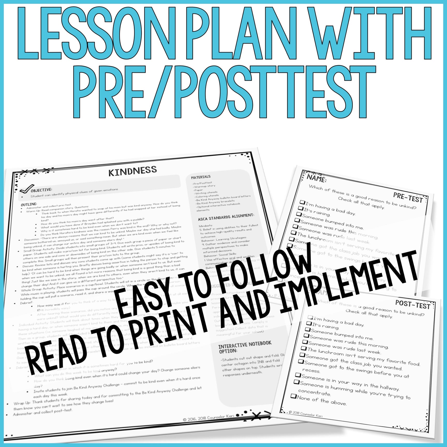 Kindness Classroom Guidance Lesson for School Counseling Kindness Acti ...