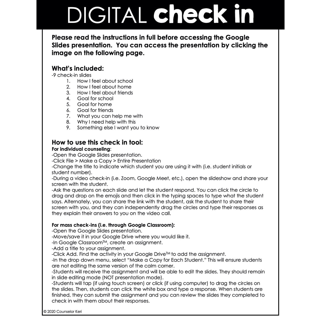 School Counseling Check In Digital Activity Distance Learning ...