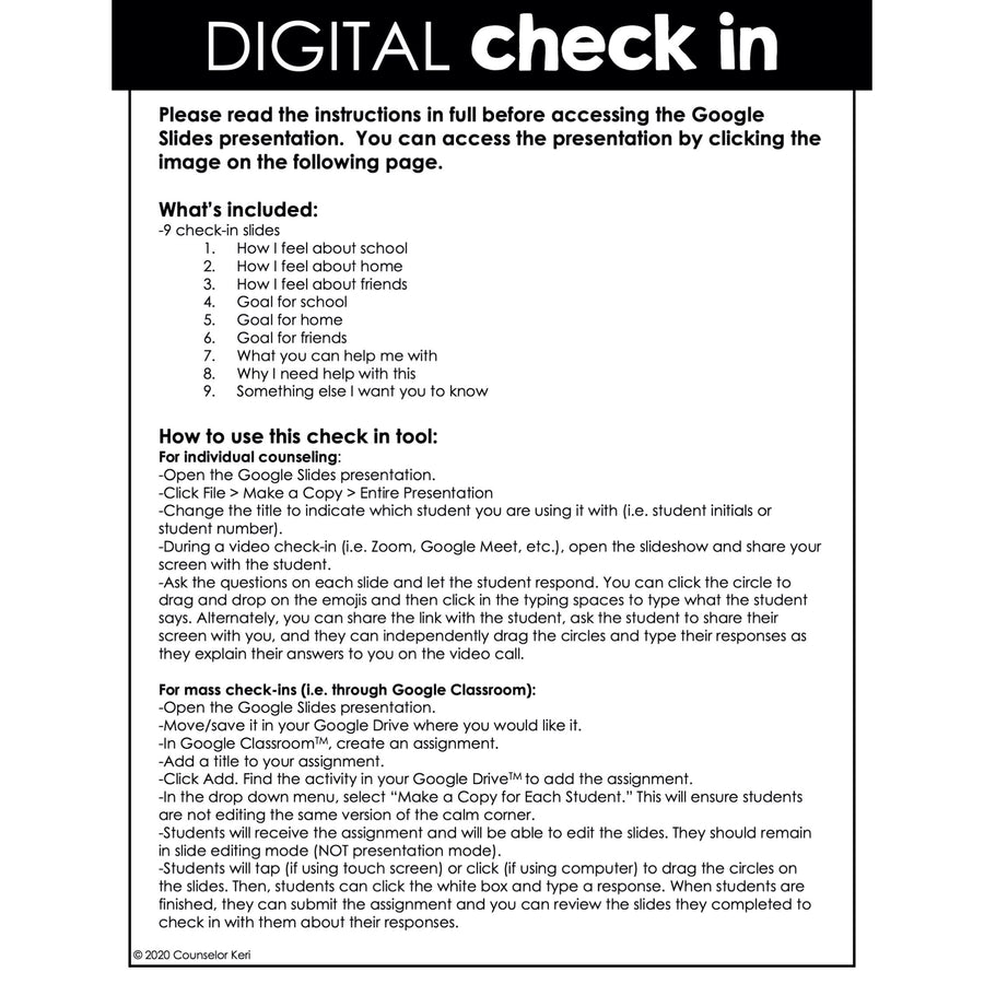 School Counseling Check In Digital Activity Distance Learning ...