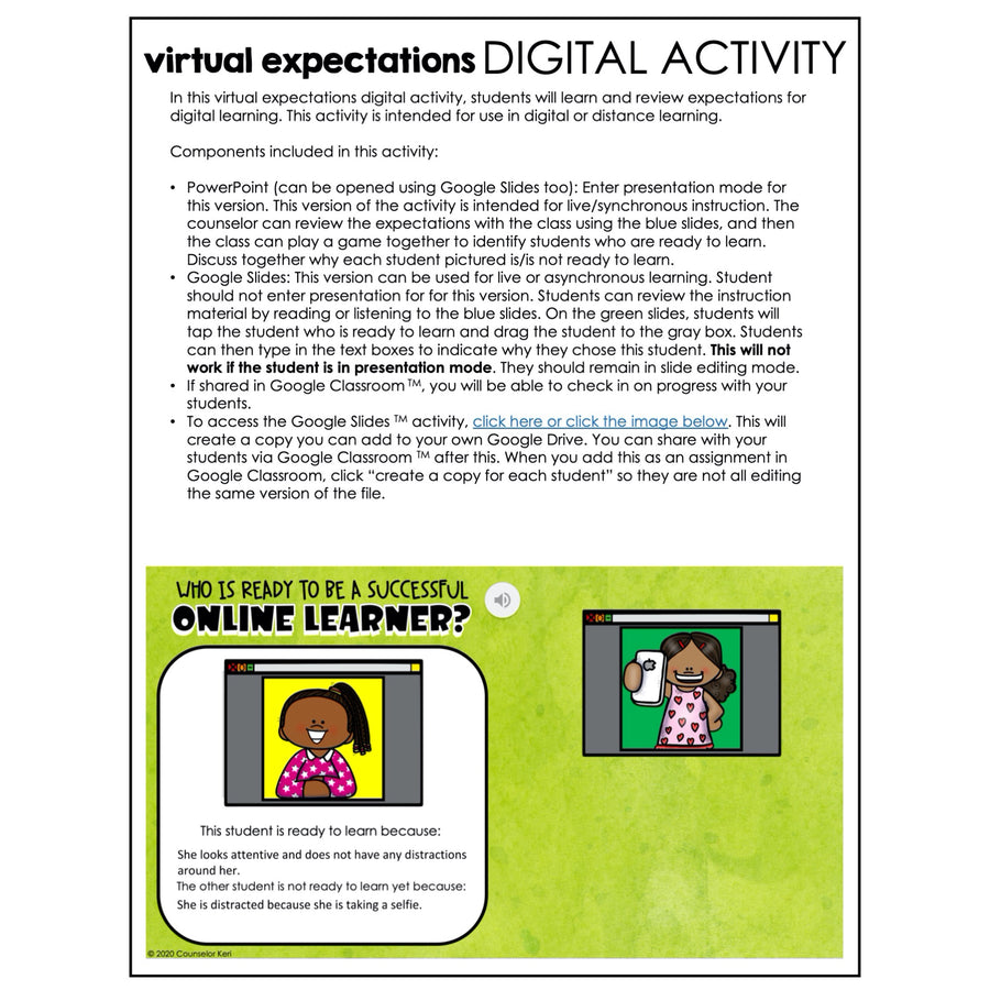 Virtual Learning Expectations Digital Activity for Google Classroom ...