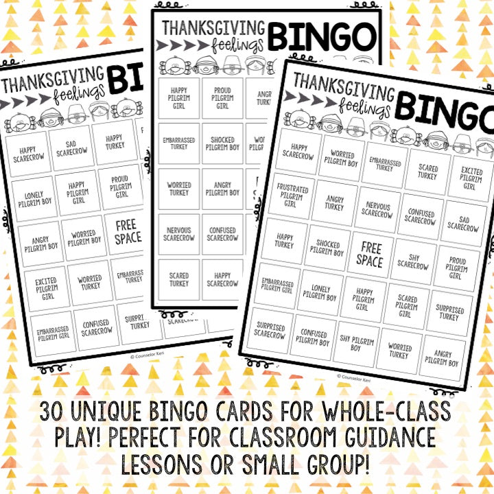 Thanksgiving Feelings Bingo Game - Elementary School Counseling ...