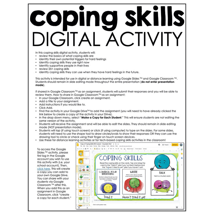Coping Skills Digital Activity for Google Classroom Distance Learning ...