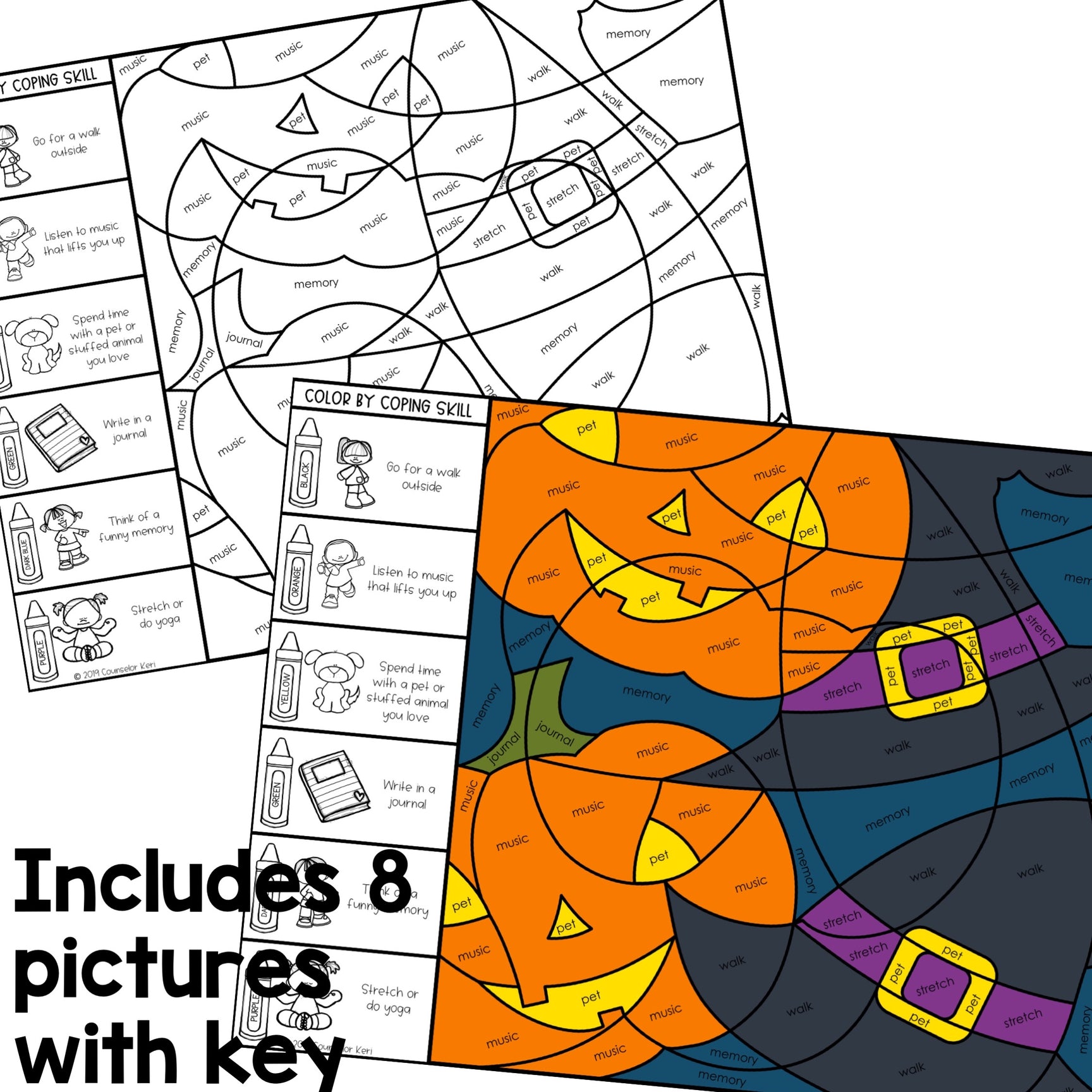 Color by Coping Skills Halloween Counseling Activity – Counselor Keri