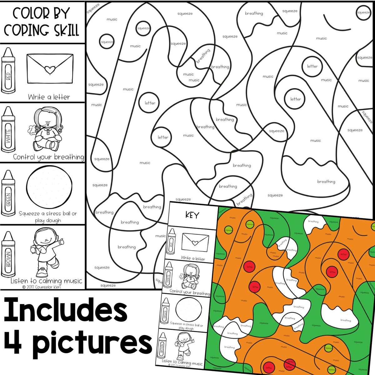 Color by Coping Skills Christmas Holiday Activity Elementary School Co ...