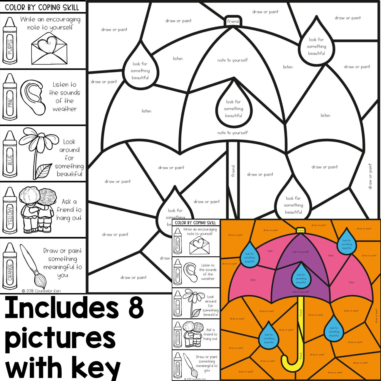 Color by Coping Skills Spring Activity for School Counseling ...